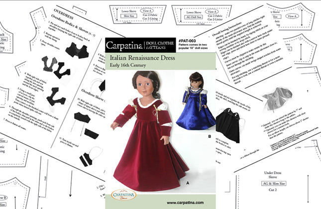 18" Dolls Sewing Pattern for Italian Renaissance Doll Dress – CARPATINA ...