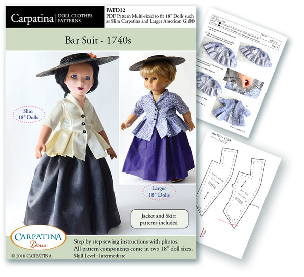 18" Doll Clothing Sewing PDF Pattern for Historical Casaquin Costume ...