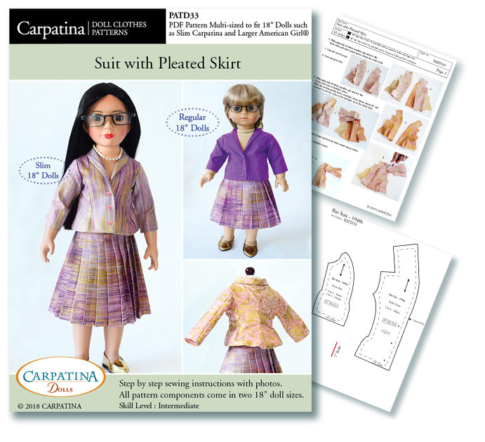 PDF Pattern for 18" Dolls Suit and Pleated Skirt – CARPATINA DOLLS