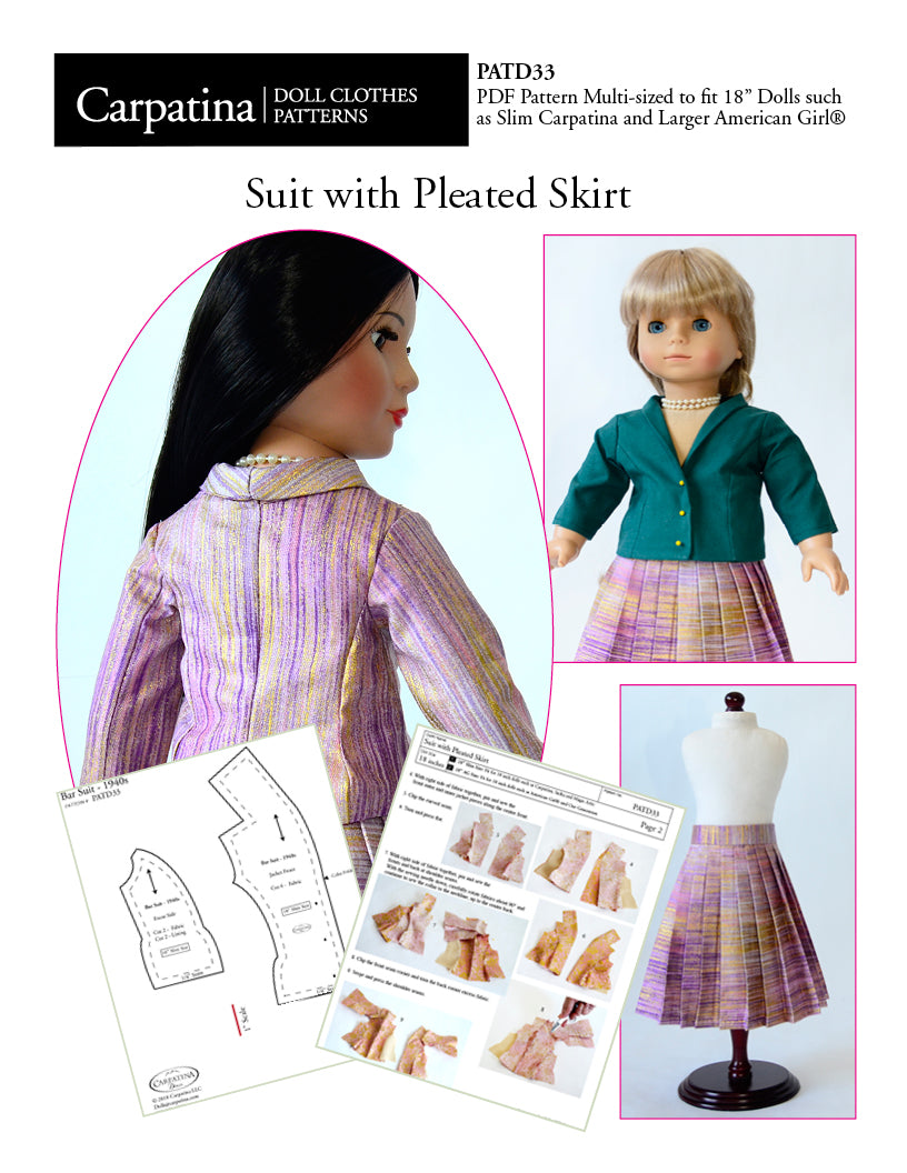 PDF Pattern for 18" Dolls Suit and Pleated Skirt – CARPATINA DOLLS